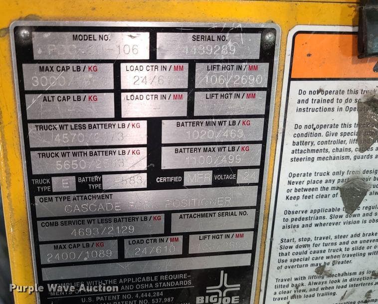 Big Joe PDC-30-106 Construction Forklifts for Sale | Tractor Zoom