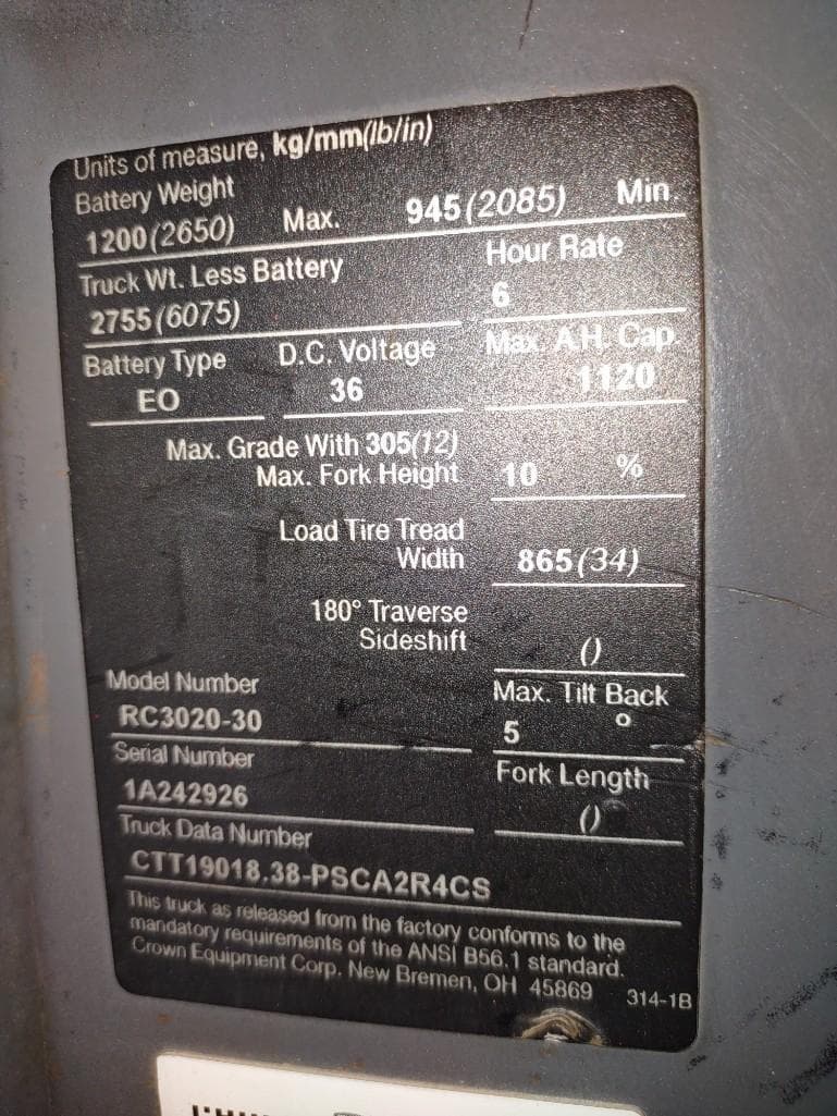 Crown RC 3020-30 Construction Forklifts for Sale | Tractor Zoom