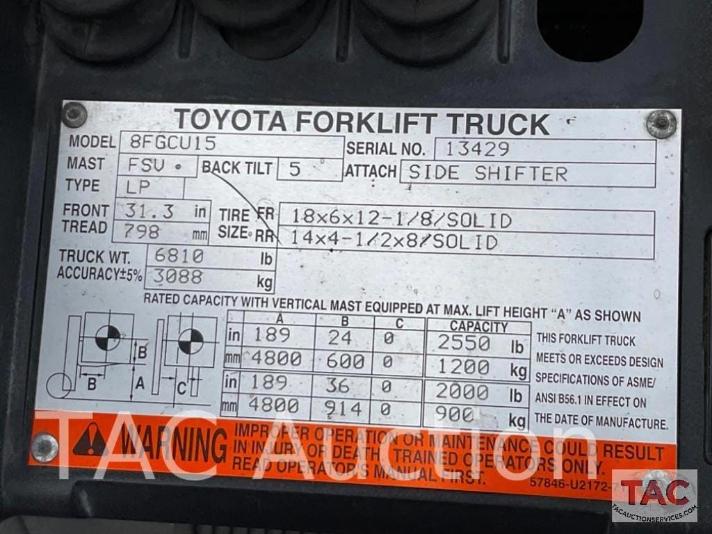 Toyota 8FGCU15 Construction For Sale with 10,635 Hrs | Tractor Zoom